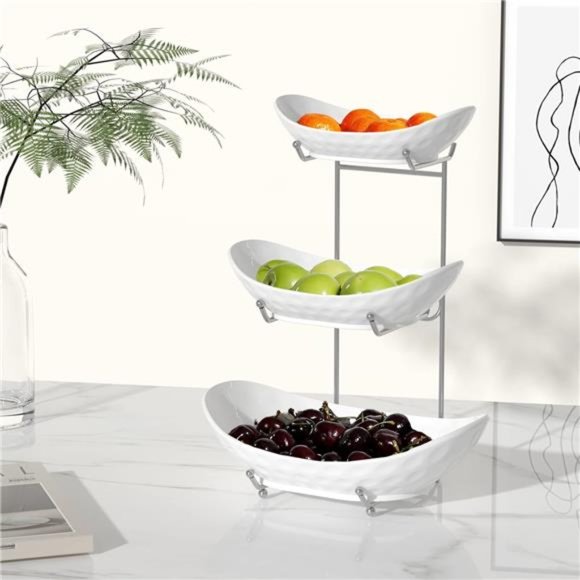 Dining | 3 Tier Ceramic Fruit Basket 3 Tier Serving Stand Serving Bowl ...